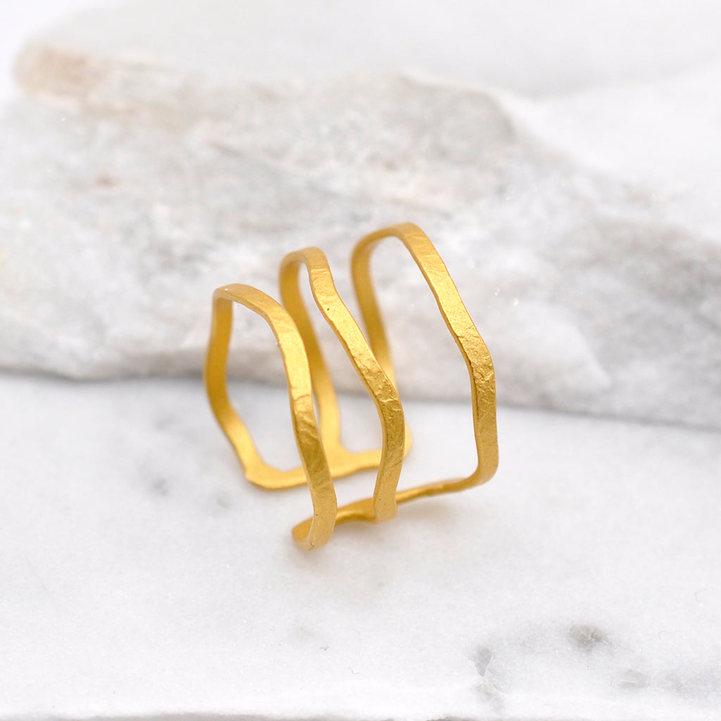 Cali Textured Multi Band Ring with 18K Gold | By Aris